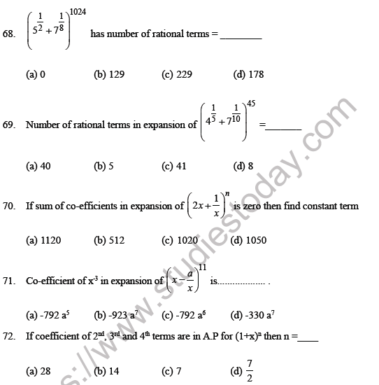 JEE Mathematics Binomial Theorem MCQs Set A with Answers